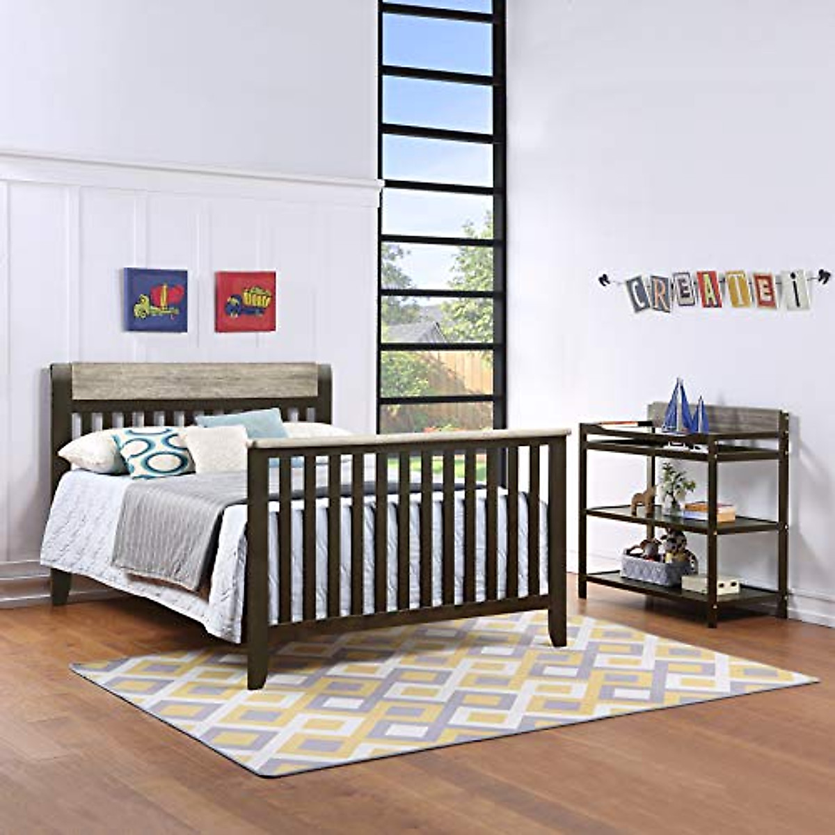 Suite Bebe Hayes 4 in 1 Convertible Crib, Coffee and Faux Barnwood - Quick Ship