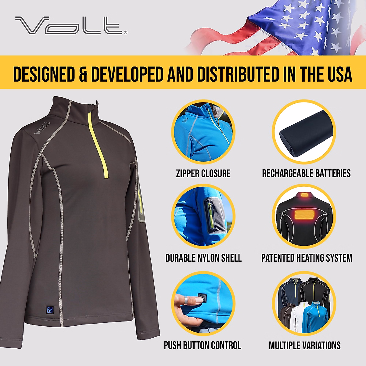Volt Resistance 5V Heated Thermal Half Zip - Rechargeable Women's Heated Jacket - Athletic Fit Thermal Long Sleeve Heated Shirt - Winter Running, Bicycling - Battery Pack Included - Small, Blue