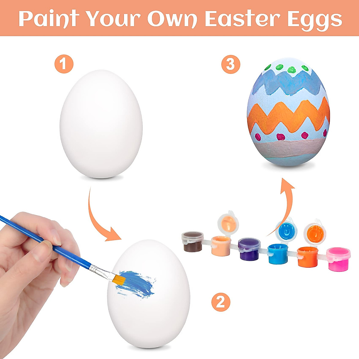 Ouddy Life Easter Crafts for Kids, Egg Painting Kit White Easter Eggs Arts and Crafts for Girls Boys 6 Slow Rising Squishies Toys Easter DIY Gifts Crafts Art Activities Basket Suffers