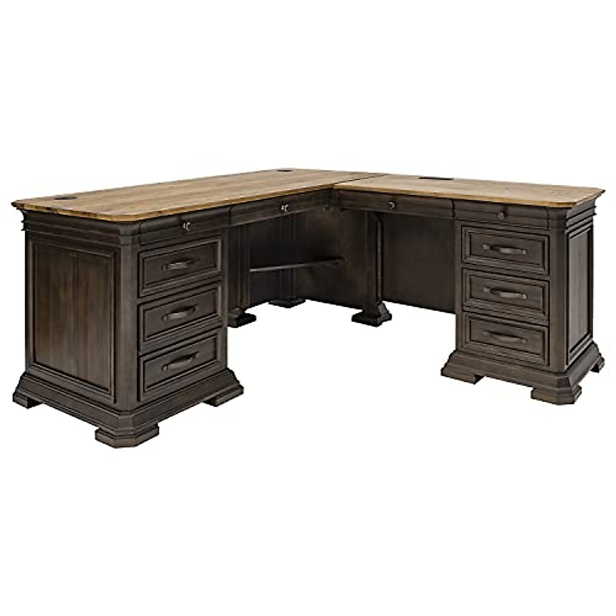 Martin Furniture IMSA684R-KIT Executve L-Desk & Return with Solid Wood Plank Tops, Fully Assembled, Brown