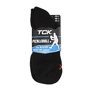 TCK Pickleball Quarter Crew Socks Blister Resistance (Black, Large)