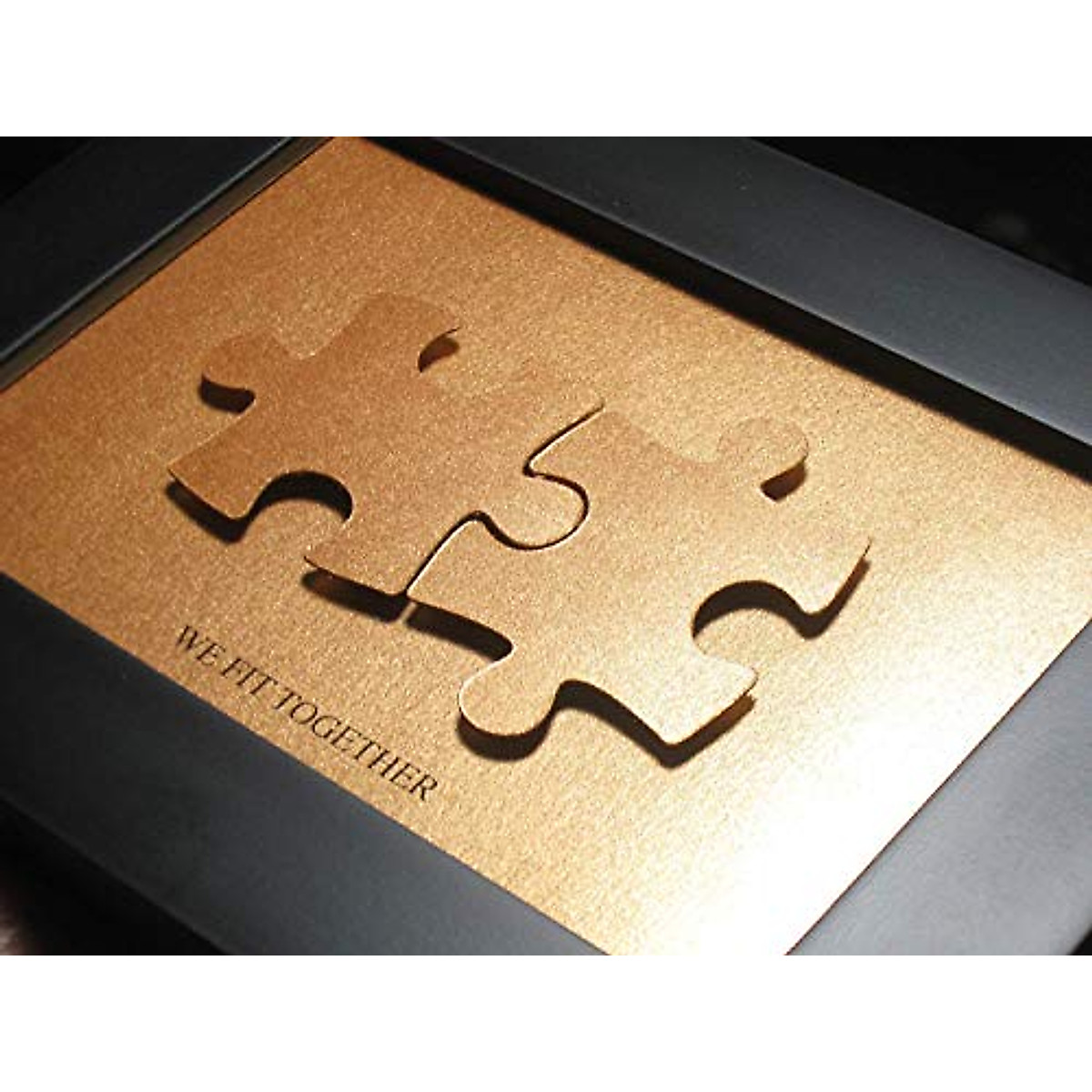 We fit together Puzzle Paper Cut Art - Gift for 8th Anniversary, Valentines Day Gift for him or her - DIY the Name and Date on Bronze Color Jigsaw