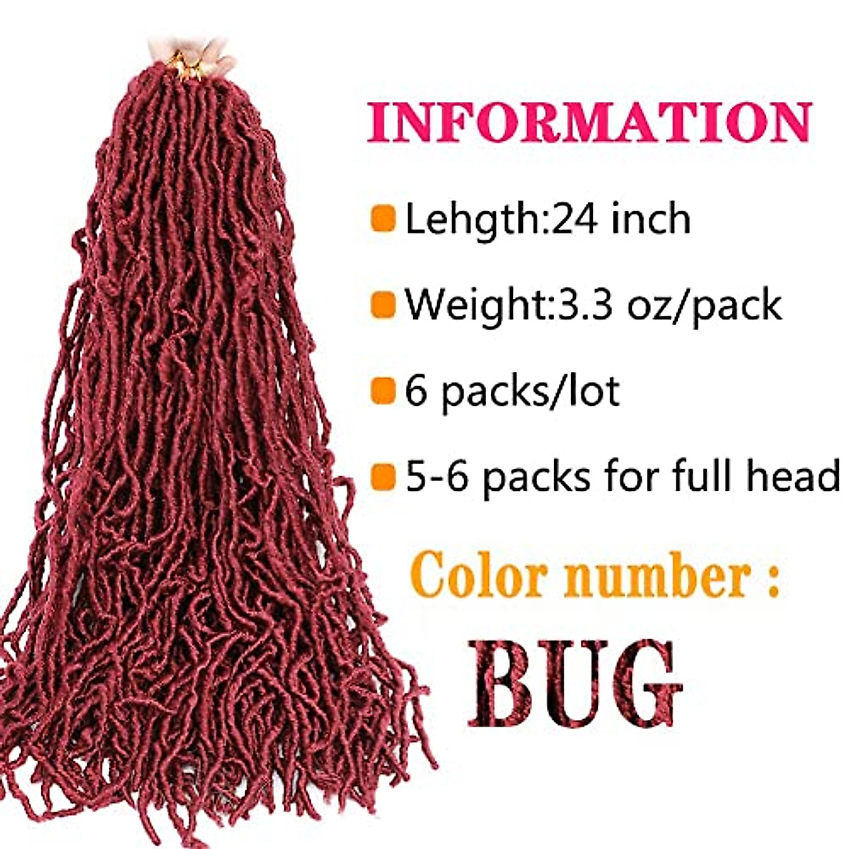 Soft locs crochet hair 24 inch 6 packs faux locs crochet hair burgundy butterfly locs pre looped braids synthetic crochet hair dreadlocks hair extensions for black women (24 inch, Burgundy)