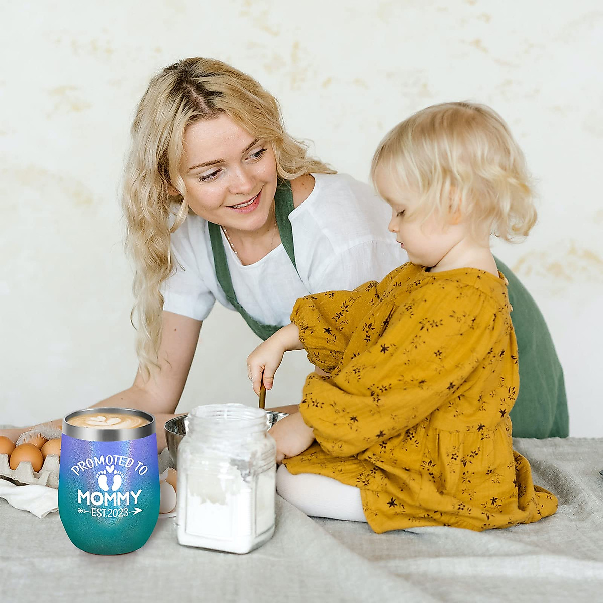 GINGPROUS New Mom Gifts, Promoted to Mommy Est 2023, Mothers Day Gifts for New Mom to be First Time Mom New Mother Mommy Pregnancy Baby Shower, 12oz Insulated Stainless Steel Wine Tumbler, Rose Gold