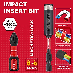 Geinxurn 51Pack PH2 1 Inches Impact Tough Anti-Slip Screwdriver Bits, #2 Phillips 1/4 Inch Hex Shank Magnetic Tips Cross Screwdriver Bits Set with 1Pcs Impact Bit Holder,Bulk