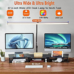 Aunkazey Led Desk Lamp,37.4" Wide Architect Clamp Desk Lamps for Home Office,30W Brightest Led Workbench Desk Light,3 Modes and 5 Dimmable Brightness Task Desk Lamp for Monitor Studio Reading