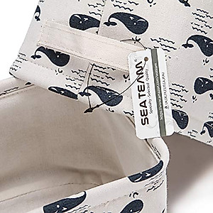 Sea Team Collapsible Square Mini Size Canvas Fabric Storage Bins Shelf Baskets Organizers for Nursery Kids Room, Set of 4 (Whale)