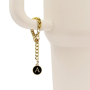 Velaco 4 PCS Initial Letter Charm Accessories and Straw Cover Pack- Chains with Initial Letter for Stanley 20 30 40 oz Tumbler with Handle