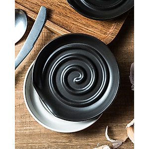 LYEOBOH Spoon Rest Ceramic Spoon Holder, Kitchen Spoon Rest for Stove Top, Cute Spatula Holder Spiral Ladles Rest for Coffee Spoon, Tongs, Christmas Thanksgiving Mother's Day Gifts, Matte Black