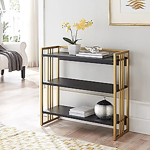 Leick Home 70008-BLKGD Mixed Metal and Wood Slatted Bookshelf, Black/Gold