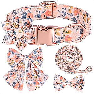 5PCS Girl Dog Collar and Leash Sets,BOZILY Cute Dog Collars Set for Female Dogs,Adjustable Puppy Collars,Safety Metal Buckle (S)