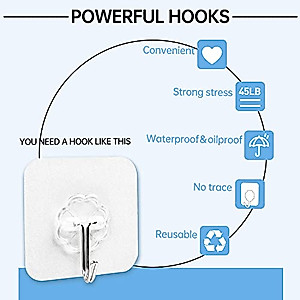Adhesive Hooks Kitchen Wall Hooks,50-Packs Heavy Duty 40lb(Max)Nail Free Sticky Hangers with Stainless Hooks Transparent, Suitable for Bathroom Kitchen Door Home Improvement,Waterproof and Oilproof