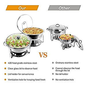 Fulgutonit 2 Packs 4 QT Round Chafing Dish, Stainless Steel Chafing Dish Buffet Set, Food Warmers For Parties Buffet with Glass Lid & Lid Holder