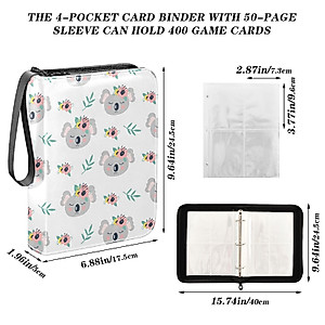 PYBUG Cute Koala Trading Card Binder with Nylon Strap 4-Pocket Waterproof PU Leather Card Collection Binder for 400 Cards Sturdy Card Holder Folders for Game Cards,Sports Cards