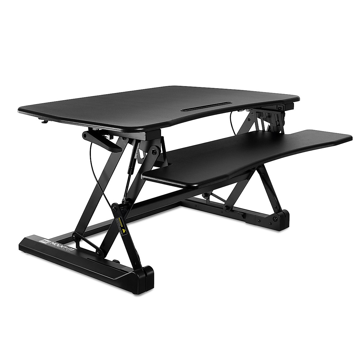 Mount-It! Height Adjustable Standing Desk Converter | 35” Wide Desktop | Sit-Stand Desk with Gas Spring Handle | Stand Up Computer Workstation Fits Dual Monitors | Black (MI-7955)