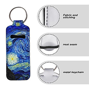 Xoenoiee Personalized Chapstick Holder Keychain Lip Gloss Lip Balm Holder Lipstick Carrier Lippy Clip Insulated Neoprene, 1 Pack, Van Gogh Starry Night Painting