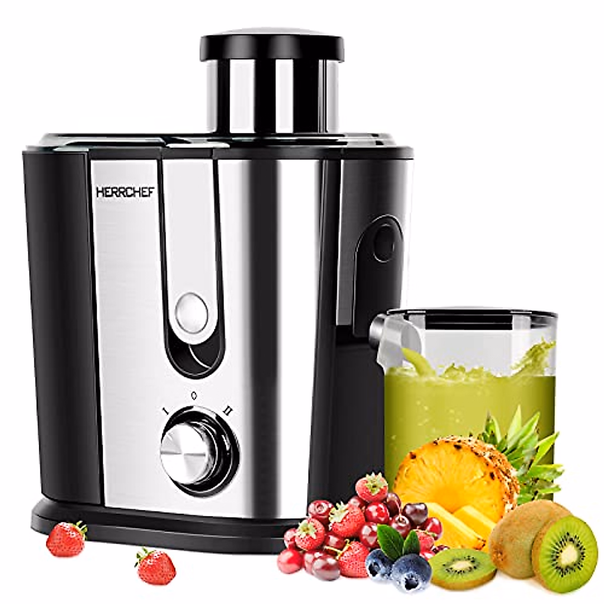 Juicer Machines, HERRCHEF 600W Juice Extractor with 3'' Wide Mouth, 2 Speed Stainless Steel Compact Centrifugal Juicer for Vegetable and Fruit Easy to Clean, with Anti-drip, BPA-Free