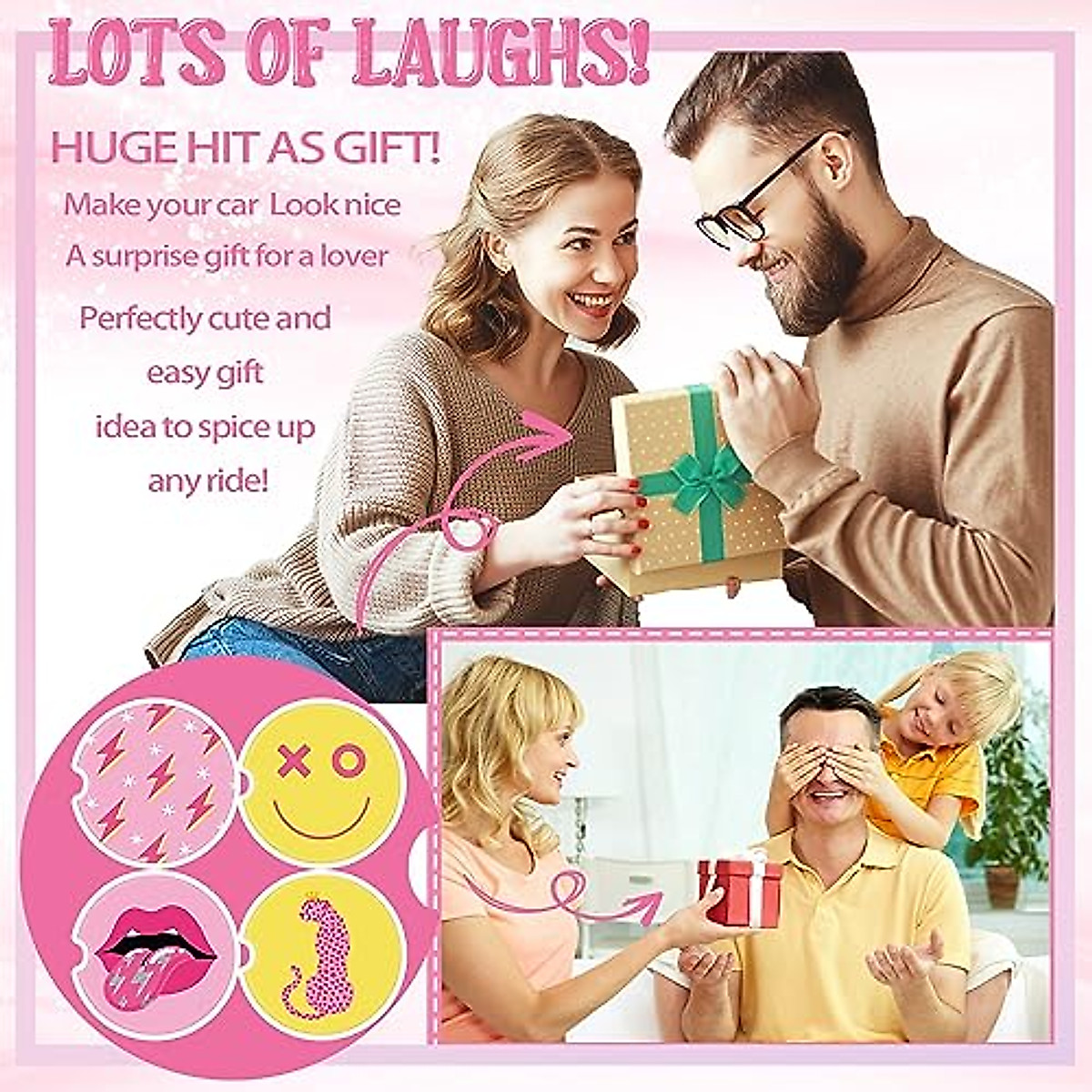 4 Pcs Preppy Car Coasters with Finger Notch Absorbent Ceramic Car Cup Holder Coasters Leopard Face Smile Cute Coasters Lip Lightning Bolt Car Drinks Coasters Auto Accessories for Women Men, 2.5 Inch