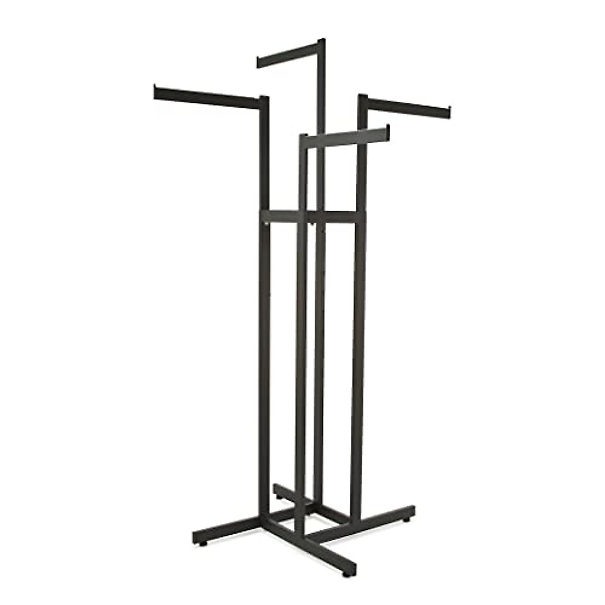 Clothing Rack – Black 4 Way Rack, Adjustable Height Arms, Blade Arms, Square Tubing, Perfect for Clothing Store Display With 4 Straight Arms