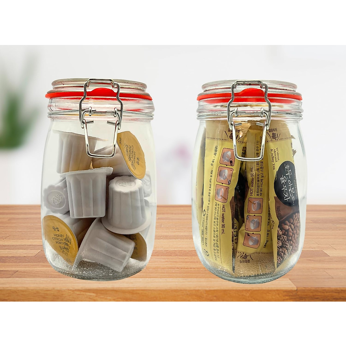 Generic Airtight Food Storage with lid 34 Oz set of 2pc, wide mouth. Clear Glass Kitchen, Pantry Organizer. Keep your food, grains cofffee, tea, cookies and candies dry, fresh. (Oval, PC11002-D)