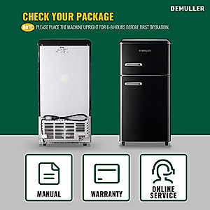 DEMULLER 3.5 Cu.ft Retro Mini Fridge with Freezer Dual Doors & Handles Compact Refrigerator with 7 Thermostat Control Freestanding Small Fridge with LED Light Kitchen Dorm Apartment Office Black