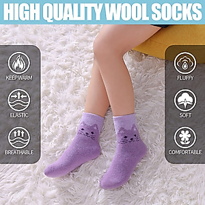 MQELONG Wool Socks for Kids Boys Girls Winter Warm Wool Hiking Thick Boot Cozy Crew Socks 6 Pairs (6 Pairs Cat, 4-7 Years)