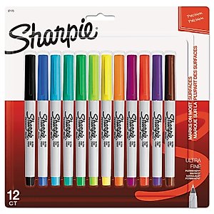 SHARPIE Permanent Markers, Ultra-Fine Point, Assorted, 12 Pack