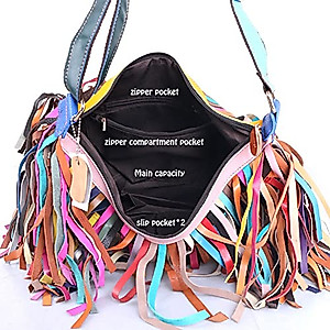 Segater Women Multicolour Hobo Bag Sheepskin Random Patchwork Shoulder Bag Colorful Tassels Handbag Purses