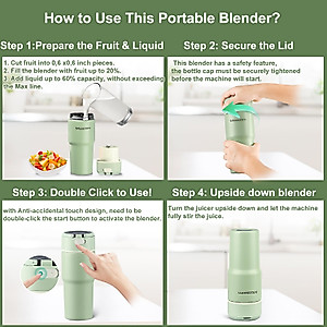Portable Blender for Smoothies and Shakes,Personal Blender, 15 oz Vacuum Insulated Stainless Steel Keep Cold or Hot,BPA Free,USB Rechargeable,Travel Blender for Anywhere,Green（1 Pack)