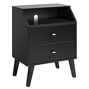Prepac Milo Mid Century Modern Night Stand with Angled Top, 2-Drawer, Black