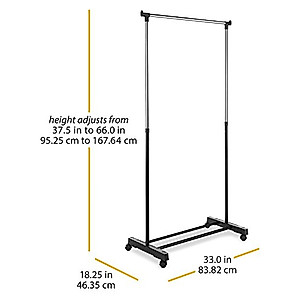 Whitmor Adjustable Garment Rack Rolling Clothes Organizer, Black and Chrome