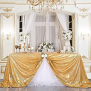 B-COOL Sparkly Drape Tablecloth Gold Tablecloth Sequin Fabric Tablecloth for Ceremony Party Halloween 50x80 Inch