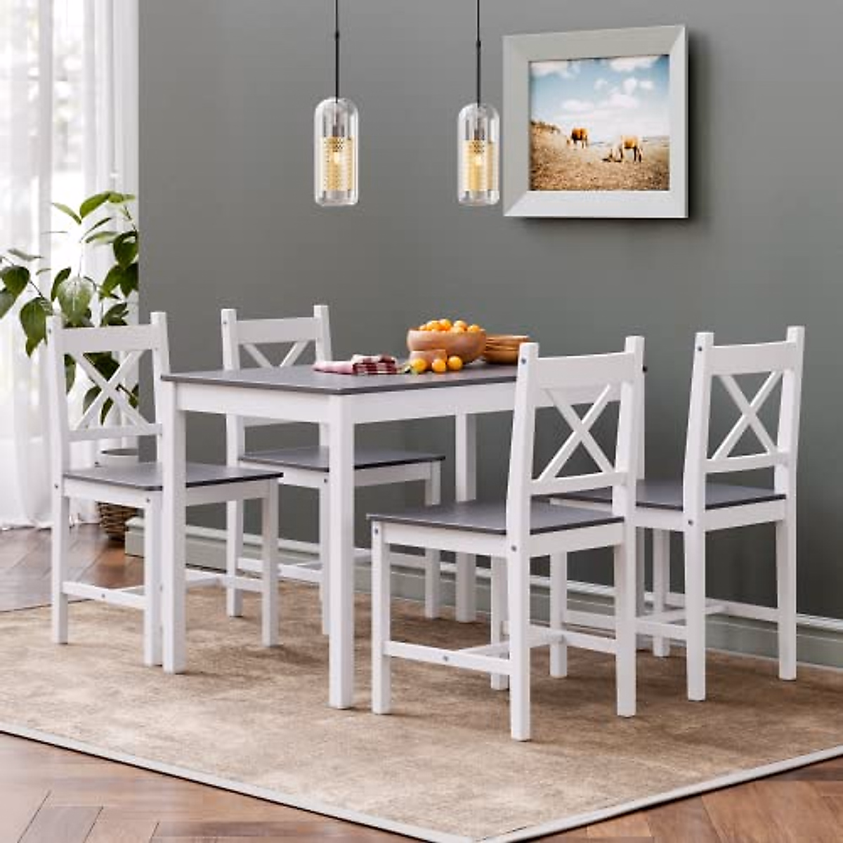 Alohappy 5 Piece Kitchen Table Set for Dining Room, Modern Rectangular Dining Table with 4 Chairs for Kitchen, Kitchen Room Furniture, Space-Saving & Easy Assembly (Grey)