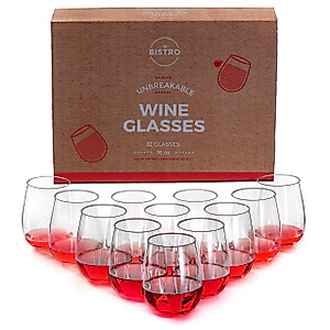 YO BISTRO Unbreakable Stemless Wine Glasses | Set of 12 | 100% Tritan Shatterproof Plastic | 16 Oz | Dishwasher Safe