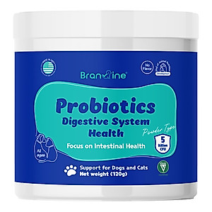 Branvine Probiotics Powder Pancreatic Health, Intensive Gut Health, Diarrhea and Constipation, Allergies for Dogs and Cats (120g)