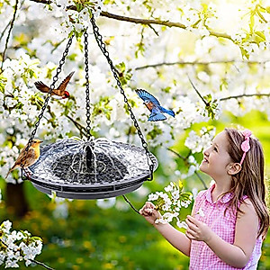 Bird Bath Bowl with Solar Fountain Pump, Solar Powered Water Fountain Combo Set with 4 Water Spray Types for Outdoor Garden Yard Patio Lawn (Hanging Style)