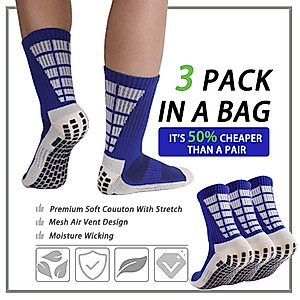 AOIREMON 3 Pairs Non Slip Hospital Socks, Anti Slip Non Skid Slipper Hospital Socks with grips for Adults Men Women Elderly