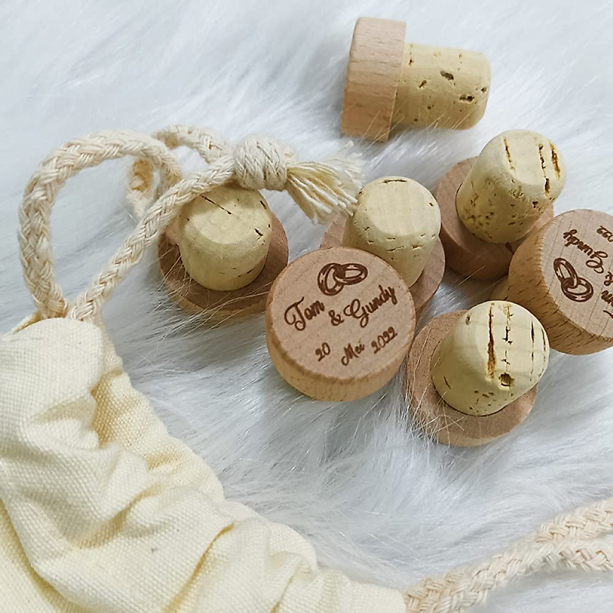 WunM Studio Personalized Wine Bottle Stopper - Customized Anniversary Date, Ring Shape Engraved Wooden Laser Cork Wedding Favors Baby Shower Special Wedding Gift for Gues,Custom,50PCS