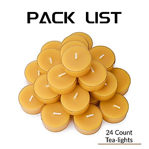 Natural Yellow Beeswax Tealight Candles - 24 pcs - Organic Candle Natural Scent Smokeless Clean Burning