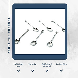 Rigeli Regent White Bronze plated Set of 6 Tea/Coffee Spoons (Animals Design),Giftpacked 6Pcs Stainless Steel, Spoon Set for Tea, Sugar, Coffee, Small Spoon Set, Ice Cream Spoon (Silver)