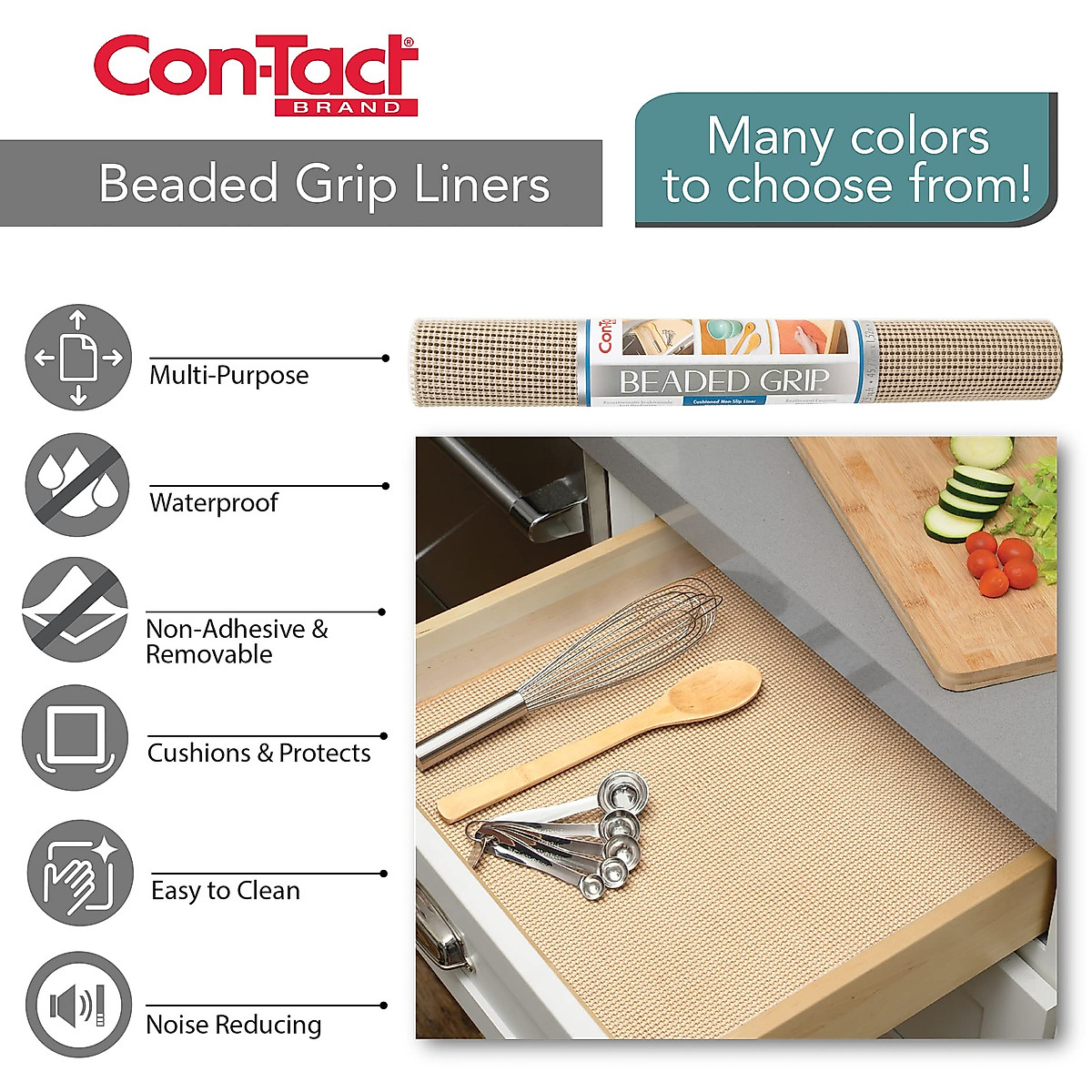 Con-Tact Brand Beaded Grip Durable Adhesive Non-Slip Shelf and Drawer Liner, 12" x 5', Taupe