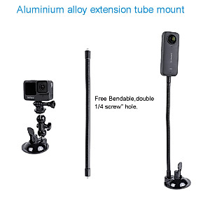 PellKing Suction Cup Mount for Insta360 X3/X2/X, GoPro with 27cm Extension Tube, Double Ball Head Adapter & Soft Silicone Base