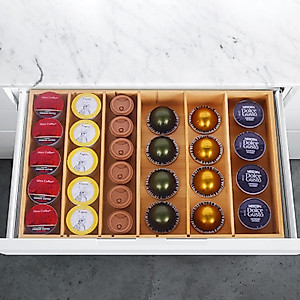 Vencer Bamboo K Cup Holder Coffee Station Organizer with 5 Adjustable Partitions,K Cup and Tea Bag Organizer for Coffee Station Home Office and Kitchen,VTO-034