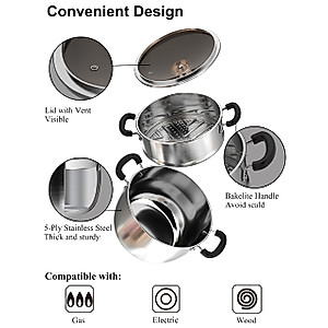 VENTION Small Vegetable Steamer 10.2 Inch, 5-Ply Thick Stainless Steel Steamer for Cooking, 5.8 QT Stove Top Steamer Pot, Steam Pot