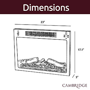 Cambridge Electric Fireplace Insert for Mantel with Realistic Flames & Enhanced Charred Log Display with Remote Control, Modern Indoor Heating for Home & Rooms up to 210 Sq.Ft. (23" x 17.1" x 5")
