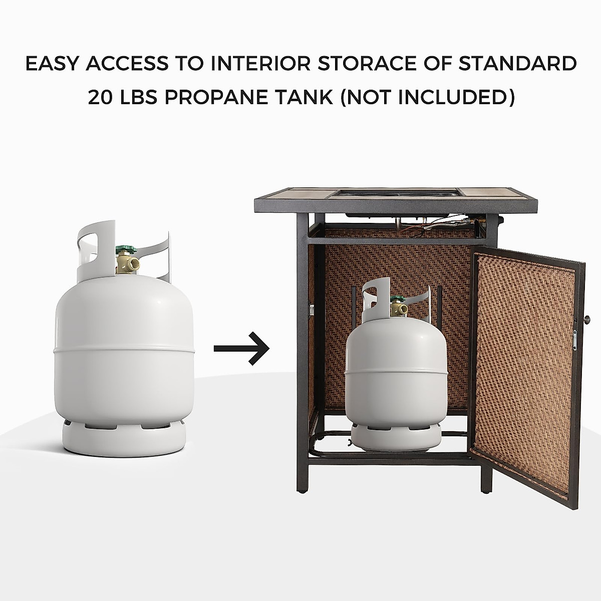 Grand patio 5-Piece Swivel Patio Bar Set with Fire Pit Table 40,000 BTU Heat Output, Leather-Look Wicker Outdoor Height Patio Bar Stools Set of 5, Patio Bar Height Chairs with High Back and Armrest