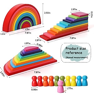 SHIERDU 45-Piece Wooden Rainbow Stack Set, 4-in-1 Building Blocks preschoolers Early Development & Activity Toys Montessori Toys for Kids 3, 4, 5, 6 Years and Older Gifts for Boys and Girls