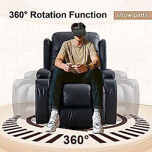 IPKIG Recliner Chair, Massage Swivel Rocker Recliner Chairs with Vibration Massage and Heat, Rocking Function, Side Pocket, 2 Cup Holders, Lumbar Pillow, Ergonomic Lounge Chair for Living Room (Black)