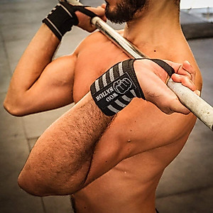 WOD Nation Wrist Wraps for Weightlifting, 12” Professional Gym Wrist Straps w/Thumb Loop Men & Women, Wrist Support Wraps for Strength Training, Powerlifting & Bodybuilding (Black/Grey)