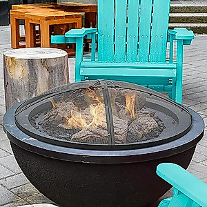 YITAHOME Heavy-Duty Fire Pit Spark Screen with Handle and Poker, Metal Fire Pit Cover for 36-Inch Round Outdoor Fire Pits